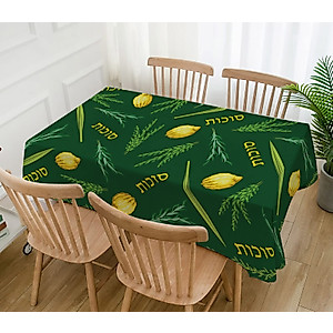 Hafangry Sukkah Sukkot Tablecloth Jewish Holiday Party Decoration Etrog Lulav Hadass Aravah Decor Supply Rectangular Kitchen Dining Room Home Table Cover (60" x 84")