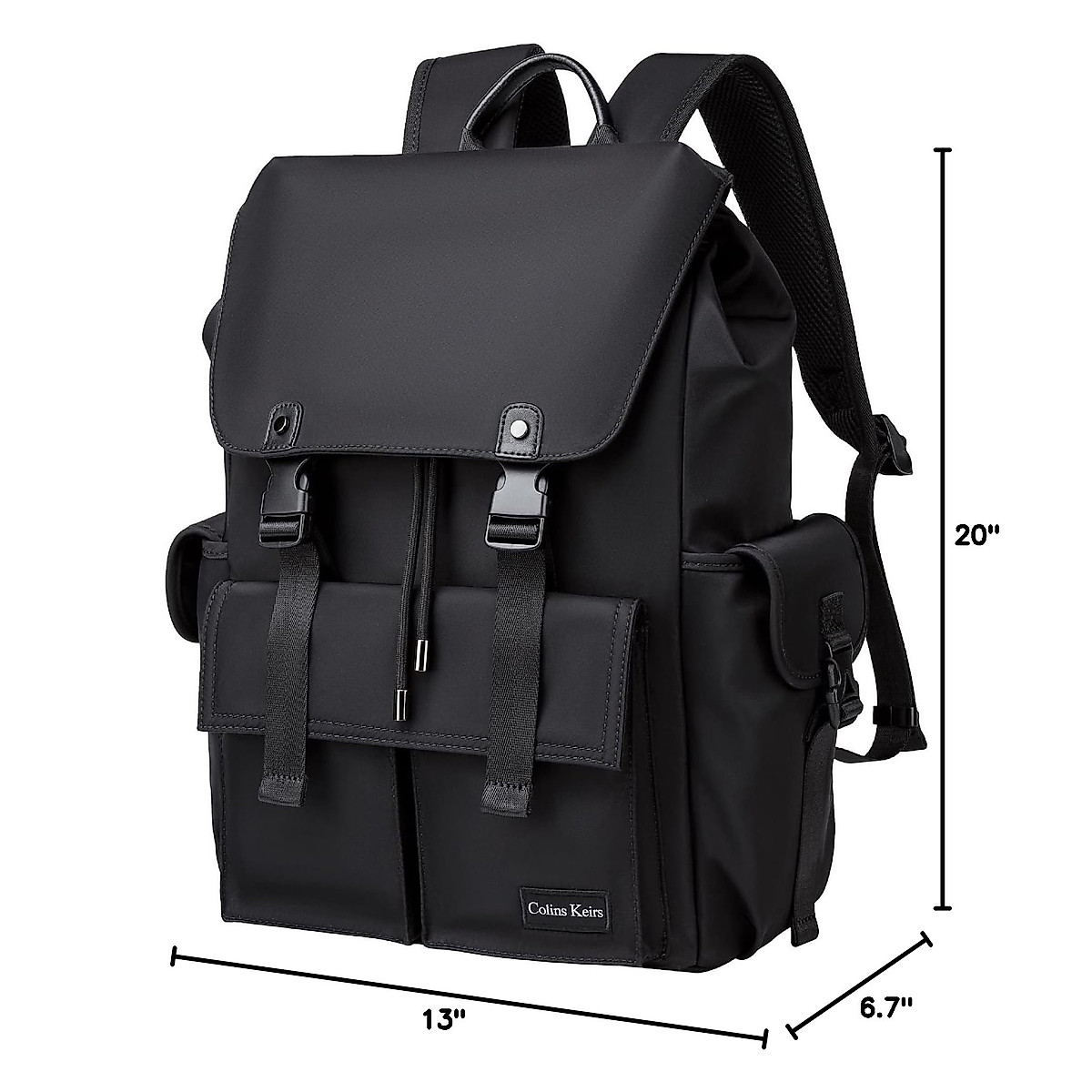 Colins Keirs Laptop Backpack 17 Inch. Drawstring Anti-theft Waterproof Tech Backpack with Laptop Compartment, Black 30L