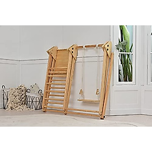 Avenlur 4-in-1 Juniper Indoor Play Gym - Jungle Gym Playset with Baby Swing, Slide, Ladder, and Climbing Wall - Foldable Wooden Playset - Indoor Jungle Gym for Kids Ages 18mo to 6yrs