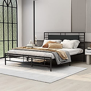NNV Metal California King Size Platform Bed Frame with Headboard and Footboard Under Storage Steel Slat Size Mattress Foundation Black