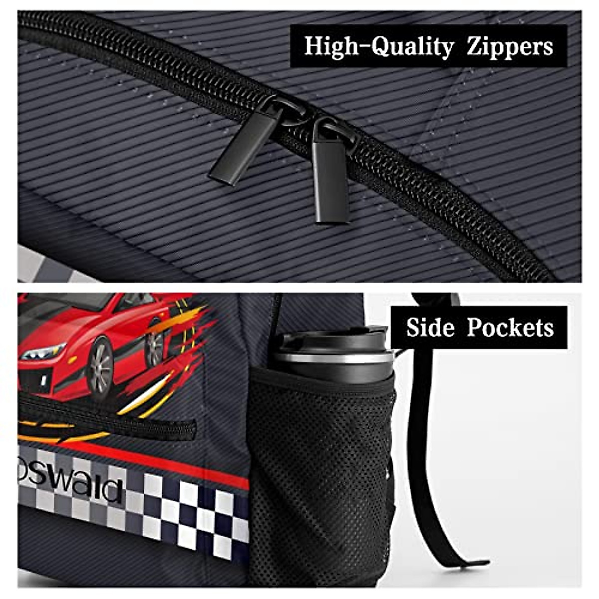 Urcustom Custom Kid Backpack, Race Car Personalized School Bookbag with Your Own Name, Customization Casual Bookbags for Student Girls Boys