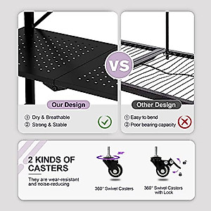 CuHome 3-Tier Foldable Storage Shelves with Wheels, Metal Folding Organizer Rack, Collapsible Shelves Heavy Duty Shelving Units for Kitchen Garage (3-Tier)