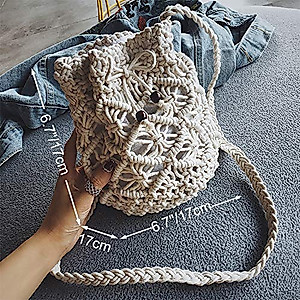 Nice Pies Womens Drawstring Crossbody Bag Beach Handwoven Purse Small Straw bucket bag retro woven hollow Messenger bag