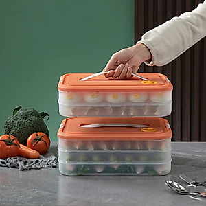 DOITOOL Dumpling Freezer Case Refrigerator Food Storage Container Box: 3- Layer Flat Fridge Organizer case with lids Plastic Stackable Food Keeper Tray for Dumpling wonton Food Preservation Tray