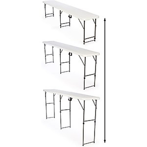 Displays2go Adjustable-Height Folding Tables are Portable and Can Be Adjusted to 3 Separate Heights