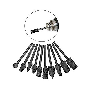 Eyech 10pc 1/8''(3mm) Shank Carbon Steel Rotary Burr Rasp Set Wood Carving File Rasp Drill Bits for DIY Woodworking Wood Carving Polishing Grinding Engraving