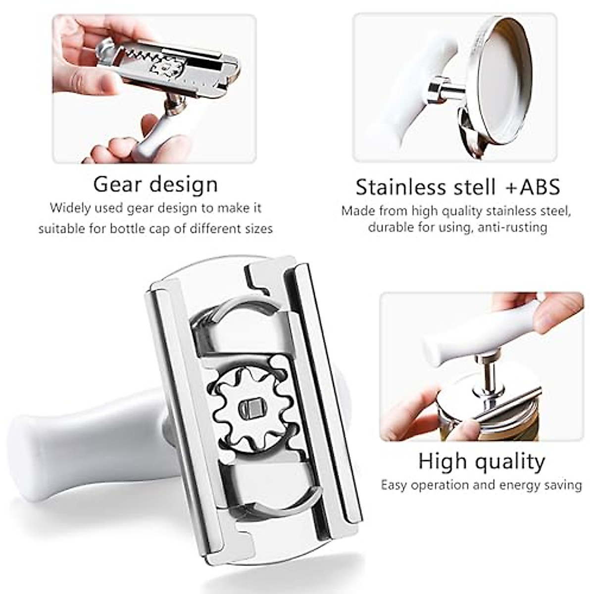 Jar Opener, Caliamary Jar Lid Opener for Seniors with arthritis, Adjustable Stainless Steel Lids Off Easy Jar Opener for 0.98-3.93inch Bottle Can (White)