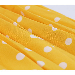 Wellwits Women's Cap Sleeves Pleated 40s 50s Vintage Dress Yellow Polka Dots L