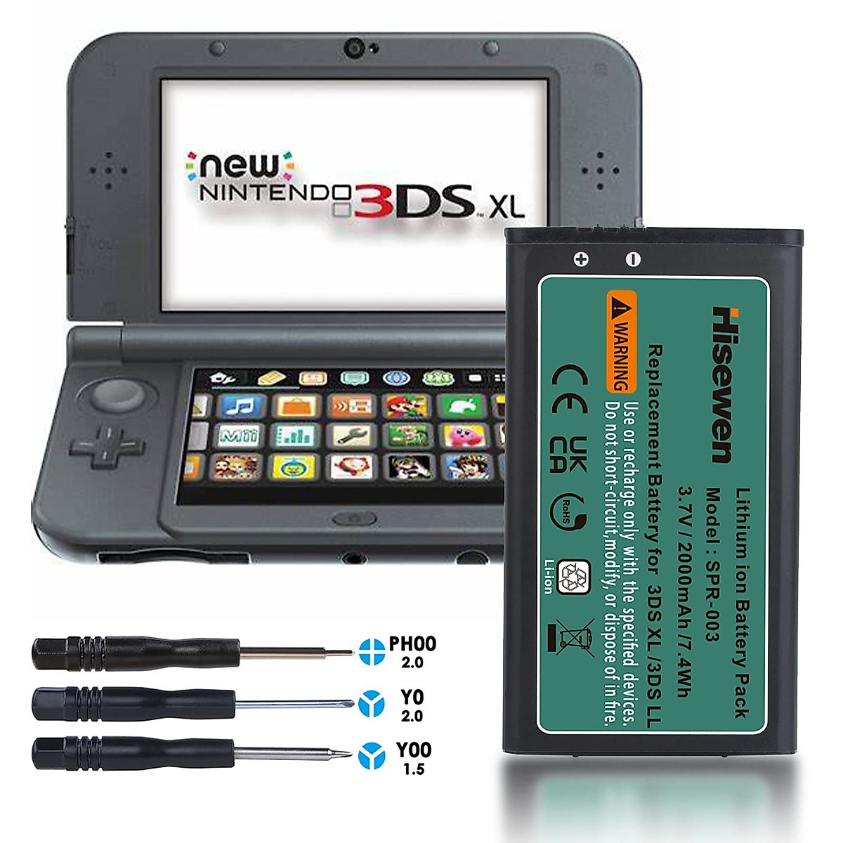 Hisewen 3DS XL Battery, SPR-003 Replacement Lithium-ion Battery 2000mAh Compatible with Nintendo 3DS XL, New 3DS XL, 3DS LL Console with Tool 【Not for New 3DS】