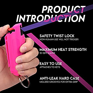 AIMHUNTER Pepper Spray Max Police Strength OC Pepper Spray Pepper Spray with Quick Release for Easy Access Self Defense Finger Grip for Accurate Aim 10-Foot (3M) Range 25 Bursts (Pink)