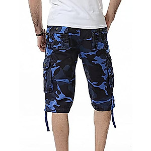 IDEALSANXUN Cargo Shorts for Men Casual Summer Bermuda Hiking Cotton Tactical Military Work Camo Cargo Pants, Camo Blue, 36