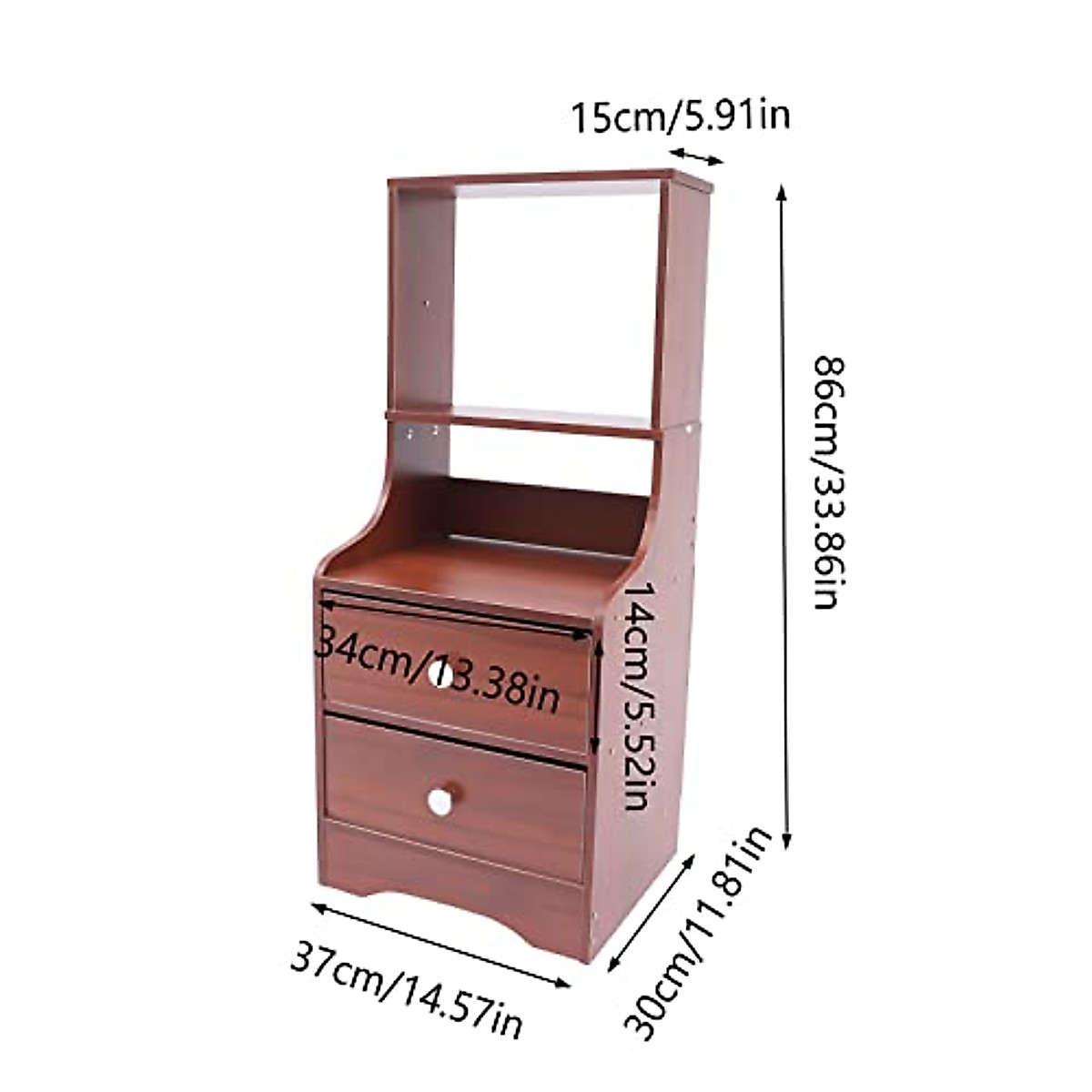 Eapmic 2 Drawers Dresser with Top Cabinet Storage, Nightstand End Bedside Table Storage Cabinet Chest of Drawers with Open Shelf, Wide Storage Space for Home Office,White (2 Drawers,Brown)