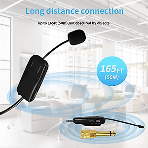 HUACAM 2.4G Wireless Microphone System for Two People, 165 ft Long Range, Stable Transmission, Portable Headset Microphone for Voice Amplifier, PA System, Teacher, Fitness Instructor, Outdoor