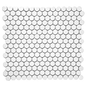 Penny Round Tile Arctic White Porcelain Mosaic Matte Look Wall and Floor Tile (Box of 10 Sheets) for Kitchen Backsplash, Bathroom Floor, Accent Wall