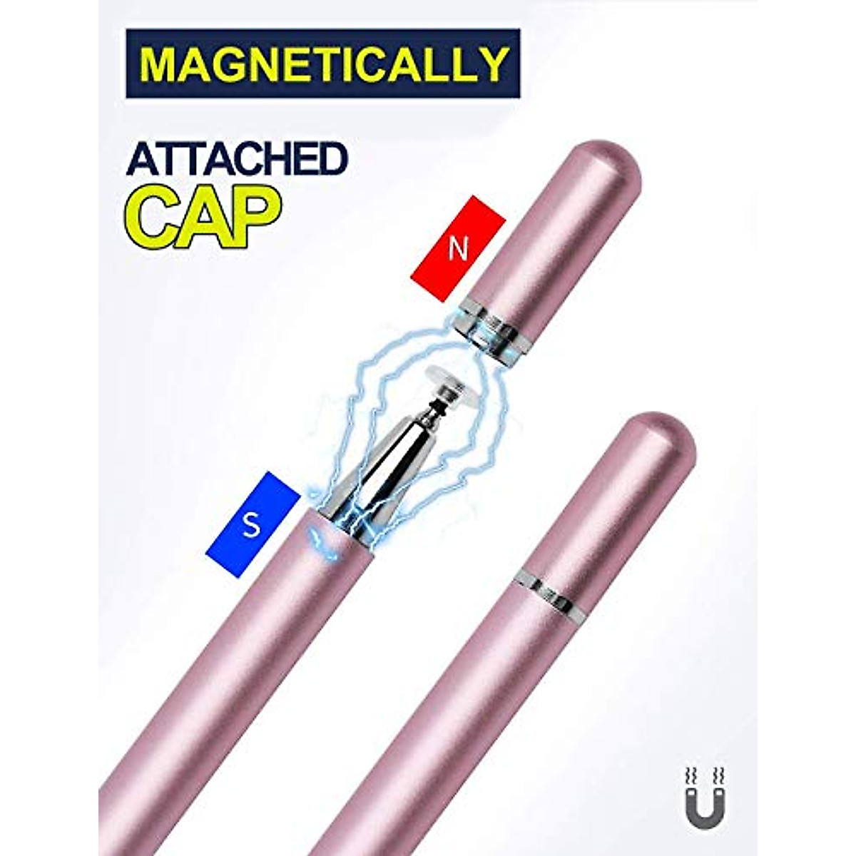 Stylus Pens for Touch Screens, LIBERRWAY Disc Stylus Pen Fiber Stylus with Magnetically Attached Cap, Compatible with ipad iPhone Chromebook, Rosegold