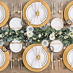 MAONAME Gold Charger Plates Set of 12, Foil 13" Plate Chargers with Beaded, Plastic Round Chargers for Dinner Plates, Table Setting