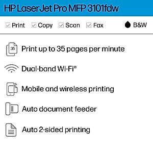 HP Laserjet Pro MFP 3101fdw Wireless Black & White Printer with Fax