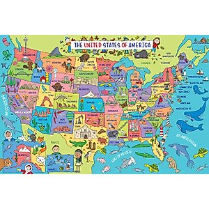 PETER PAUPER PRESS USA Map Jumbo Floor Puzzle - Fun and Educational! Learn Geography, State capitols, and Historic Landmarks. (48 Pieces) (36 inches Wide x 24 inches high)