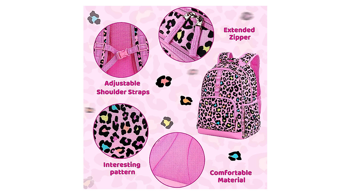Stylish Girls' Cheetah Backpack | Durable 17-Inch School Bag