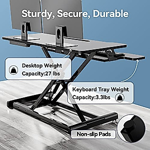 Standing Desk Converter - 35''Wide Stand Up desk Converter for Dual Monitor & Laptop w/Keyboard Tray,Sit to Stand Ergonomic Height Adjustable Riser Converter Computer Workstation for Home Office,Black