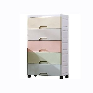 Nightstand Bedside Table Drawer Cabinet Macaron Storage Plastic Cabinet with 5 Drawers Unit 19.29x11.81x32.68in Storage Cabinet Modern and Elegant Look Storage Tower Dresser