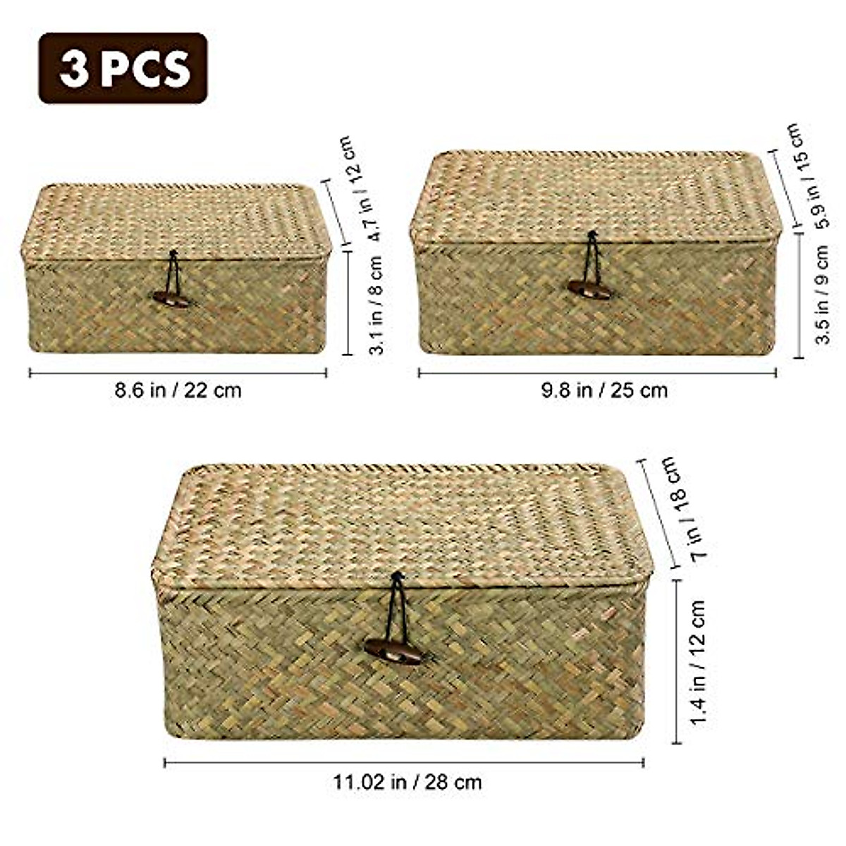 Seagrass Basket Storage Basket with Lid Multipurpose Container for Home Organization - S, woven seagrass basket M, wicker storage baskets L hyacinth baskets