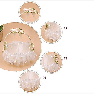 predolo Flower Girl Basket, Fairy Lace Flower Basket, Bowknot Flower Basket, Collection for Wedding, Parties, Bridesmaid, Events Engagement Ornaments, Beige