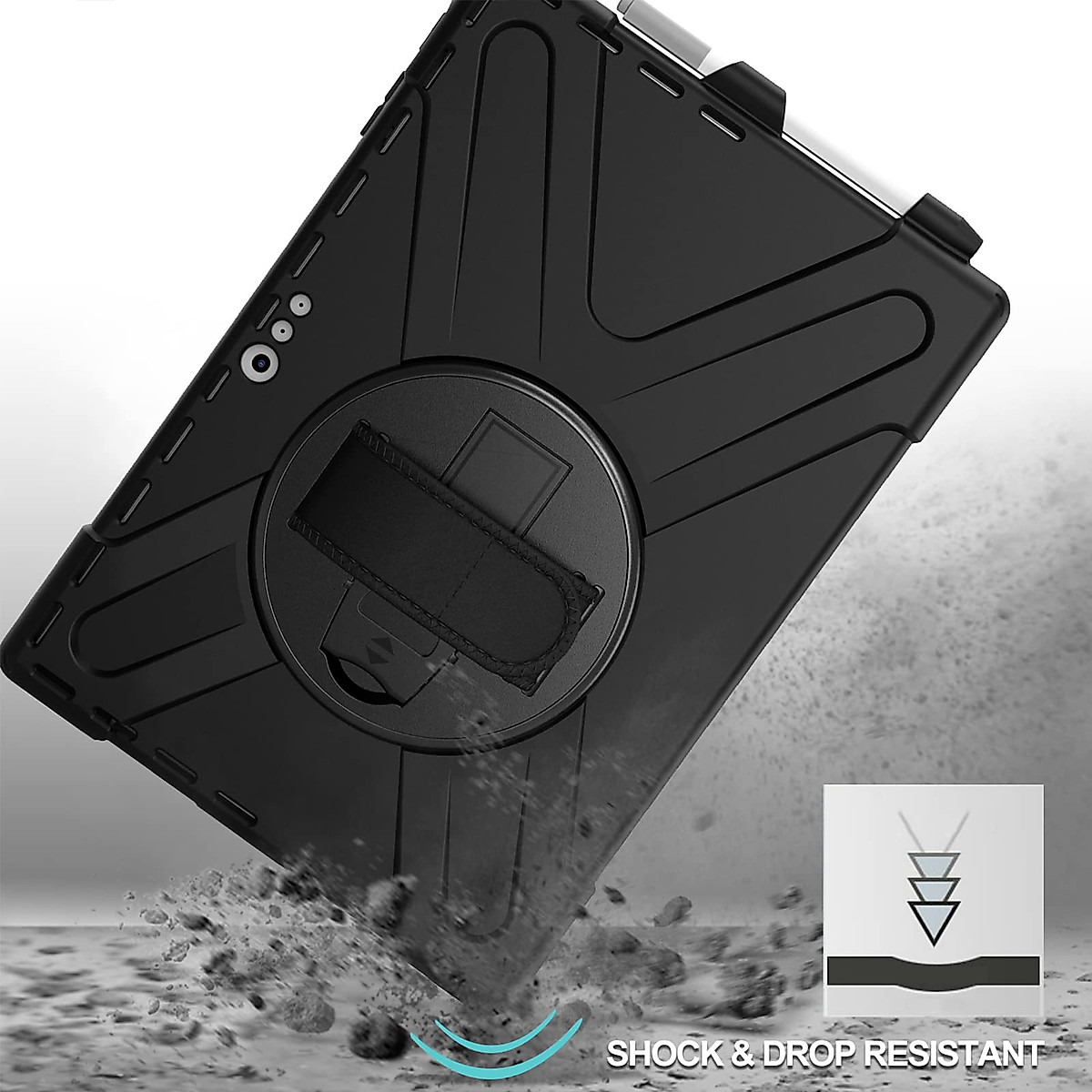 ProCase Surface Pro 7 Plus/Pro 7 / Pro 6 / Pro 5 / Pro 4 / Pro LTE Case, Full Body Protective Case, 360 Degree Rotatable Heavy-Duty Cover with Hand Strap, Shoulder Belt and Kickstand -Black