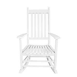 XINYUN Rocking Chair Wooden Frame Chair Indoor and Outdoor Fade Resistant Rocker with 350lbs Weight Capacity All Weather Porch Rocker for Garden Lawn Balcony Backyard and Patio Porch 1 White