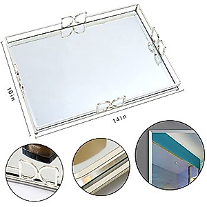 HAIGOUER Glass Perfume Tray Elegant Looking Silver Tray Large Silver Tray Decorative 10”x 14”x 2”