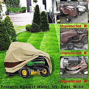 Lawn Mower Covers, 600D Oxford Cloth Riding Lawn Mower Covers Waterproof Outdoor,UV-Proof, Dust-Proof, Rain-Proof And Snow-Proof-All Weather Protection 72"L x 54"W x 47"H(khaki)