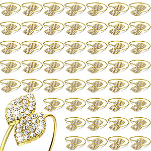 Hotop 100 Pcs Napkin Rings Set Gold Bling Napkin Rings Metal Leaves Napkin Holders Rhinestone Napkin Buckle for Wedding Christmas Holiday Party Dinner Table Decoration