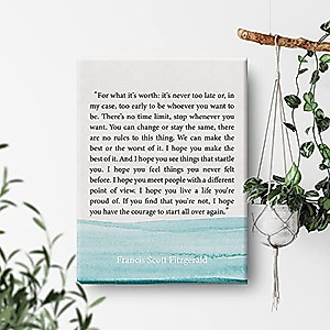 Inspirational Wall Art F Scott Fitzgerald for What It's Worth Quote Canvas Painting Prints for Home Living Room Wall Decor Framed Artwork Gifts(12x15 Inch)