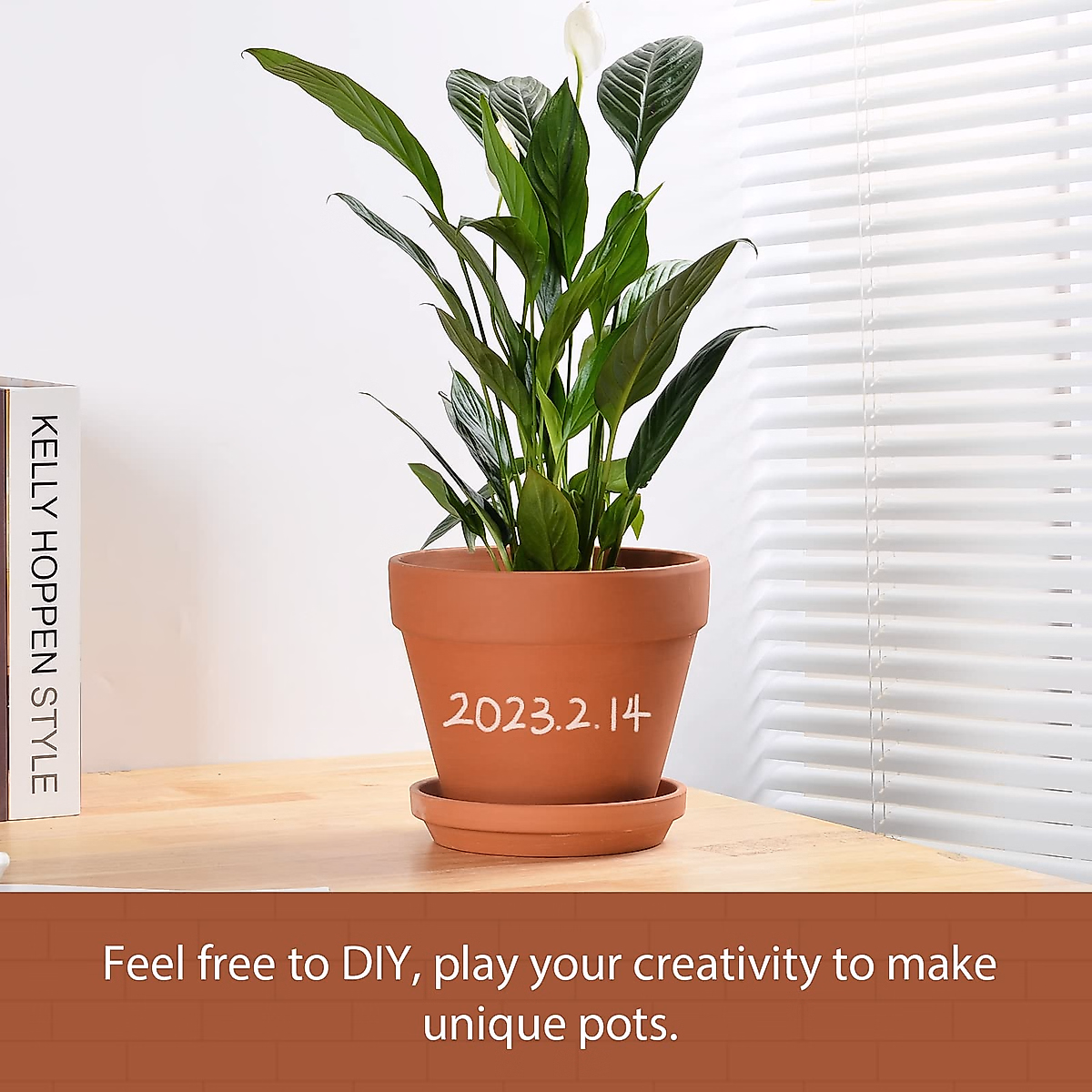 INGOFIN Terracotta Pots Set with Saucer - 2-Pack Ceramic Clay Planters with Drainage Hole, Garden Flower Succulent Pots with Tray for Indoor Outdoor Plants, 8 inch, Set of 2