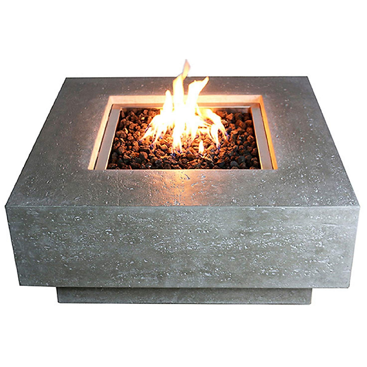 Elementi Manhattan Outdoor Table 37 Inches Natural Gas Patio Heater Concrete Firepits Outside Electronic Ignition Backyard Fireplace Cover Lava Rock Included