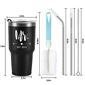 Gtmileo Mr and Mrs Gifts, Mr and Mrs EST 2023 Stainless Steel Insulated Tumbler Set, Wedding Gifts for Couples Newlyweds Bride To Be, Bridal Shower Gift Anniversary Wedding Registry(30oz, Black&White)