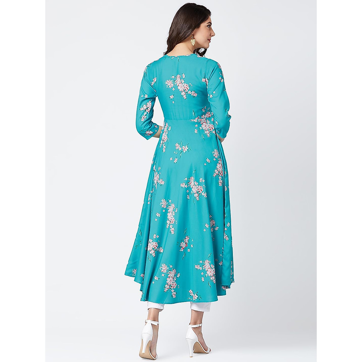 Tissu Women's Rayon Turquoise Floral Printed A-Line Kurta (1937_Blue_S)