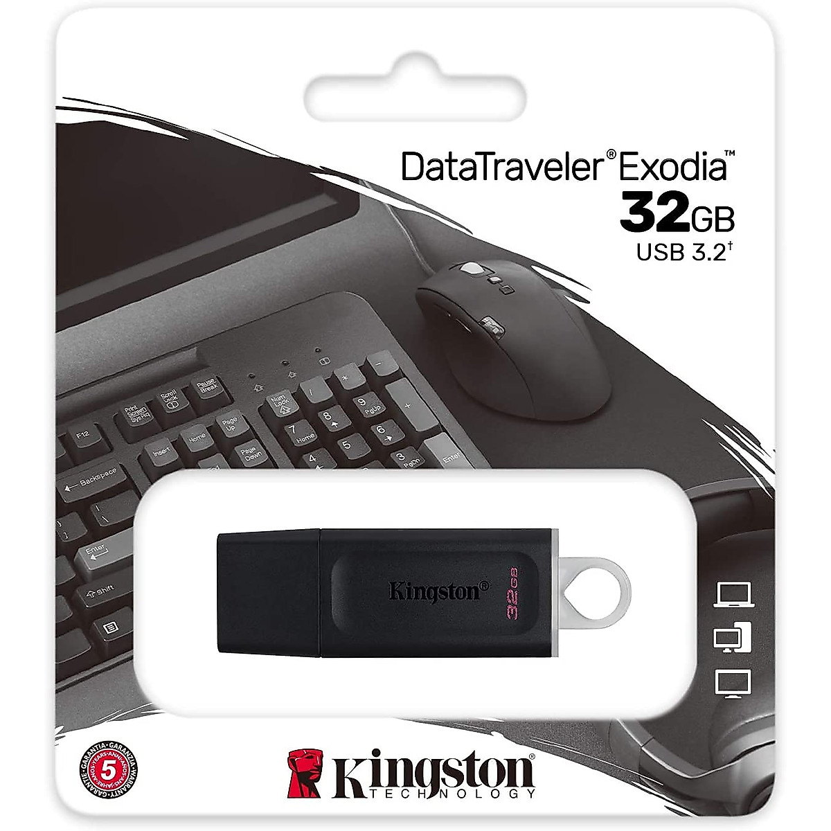 Kingston 32GB (5 Pack) DataTraveler Exodia USB 3.2 100MB/s Flash Drive DTX/32GB Bundle with (1) GoRAM Black Lanyard