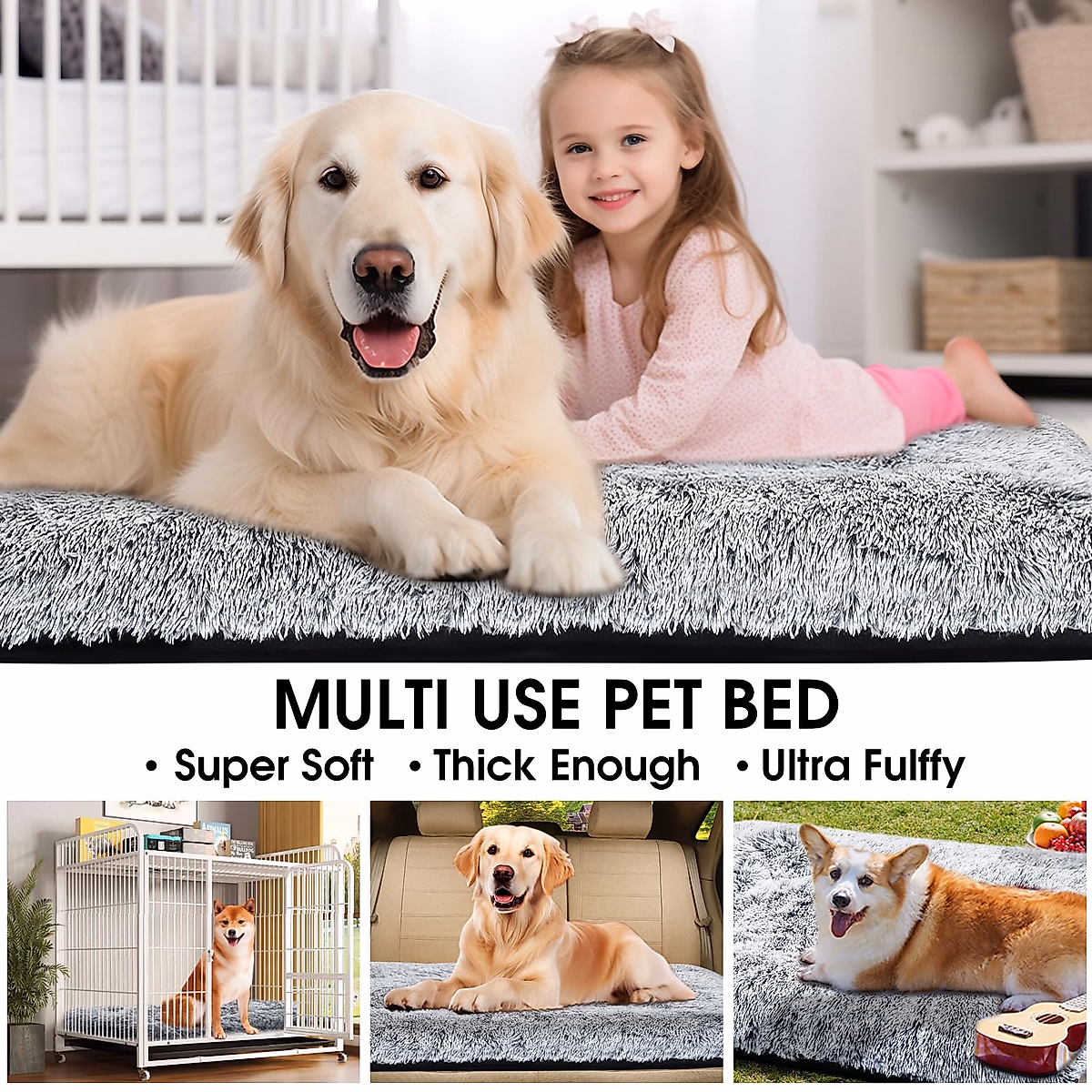 MINGT Dog Bed, Washable Dog Bed for Large Dogs Kennel pad, Anti-Slip Pet Sleeping for Medium Small Dogs Indoor & Outdoor Use (XL(43 x 29 in))