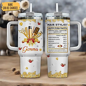 Hyturtle Personalized Coffee Tumbler Hairstylist Customized Name 40 oz Tumbler with Handle and Straw Lid, Birthday Gifts For Hairdressers Men Women Insulated Mugs Wine Tumblers Stainless Steel Cups
