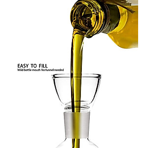 HAIZEEN 13ounce/ 380 ml Clear Glass Olive Oil Dispenser Bottle - Oil & Vinegar Cruet with Pourers and NO Funnel Needed - Olive Oil Carafe Decanter for Kitchen and BBQ