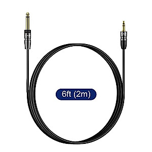 J&D 1/4 inch TS to 3.5mm TRS Cable, Heavy Duty Copper Shell 6.35mm 1/4 inch Male to 3.5 mm 1/8 inch Male Mono Interconnect Stereo Aux Jack Adapter Cable, 6.5 Feet