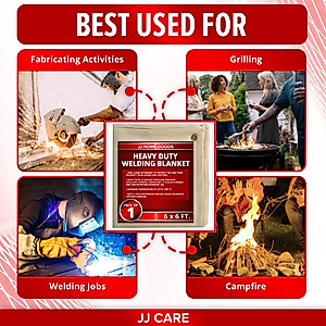 JJ CARE Welding Blanket - 1 Pack 6ft x 6ft Welding Mat - 850GSM Fiberglass Welding Blanket with Brass Grommets, Welders Blanket for Grill, Smoker Welding Blanket Heavy Duty, Welding Tarp & Shield