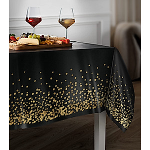 Prestee Black and Gold Table Cloths for Parties, 4pk, 54"x108" - Gold Dot Plastic Tablecloths, Black Tablecloth, Black and Gold Party Decorations, Paper Tablecloth for BBQ, Party, Fine Dining, Wedding