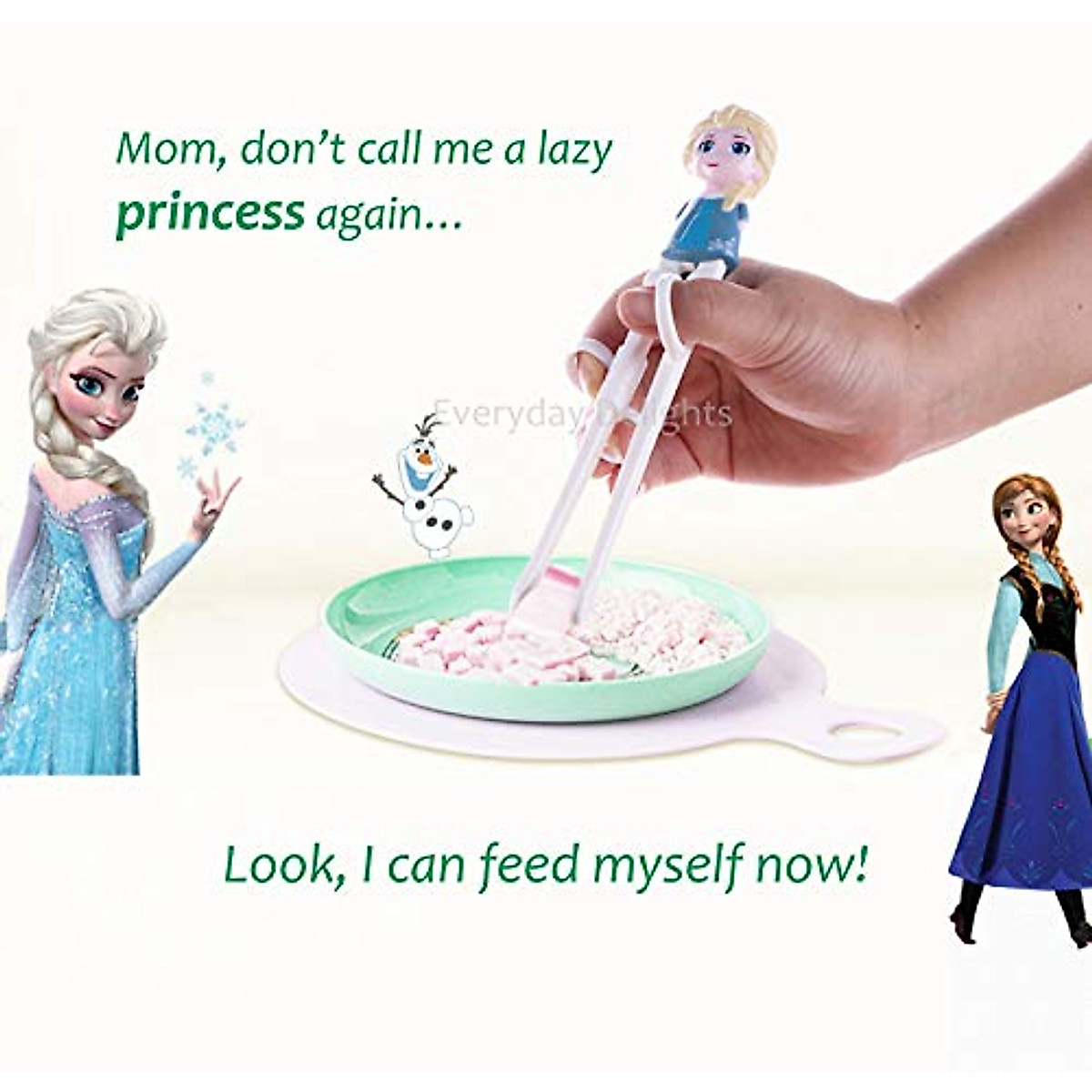 Frozen Queen Elsa Kids Children Spoon Training Chopsticks Flatware Utensil Cutlery Dinnerware Tableware Set with Case, 3 pieces