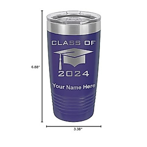 LaserGram 20oz Vacuum Insulated Tumbler Mug, Grad Cap Class of 2023, 2024, 2025, 2026, 2027, Personalized Engraving Included (Dark Purple)
