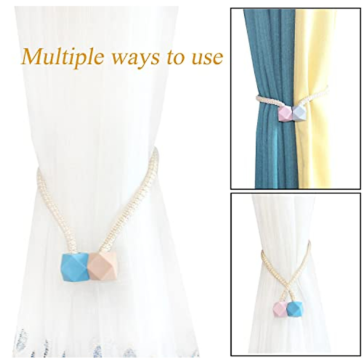 Anller 2 Pieces Magnetic Curtain Tiebacks, 16 Inch Decorative Curtain Holdbacks, Drapery Tiebacks for Window Décor, Purple & Blue