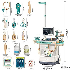 Deejoy Toy Doctor Kit for Kids, Pretend Medical Station Set for Boys & Girls, 28 Accessories Mobile Cart with Lights and Thermometer, Kids Doctor Kit for Toddlers 3-5 Years Old