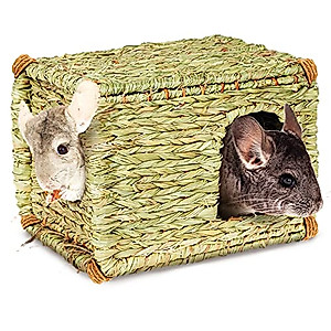 Meric Chinchilla & Chihuahua Hut with Cage Accessories, Hay House Bed, Cat, Puppy & Kitten Hideout and Bedding, Dual Opening, 1 Pc