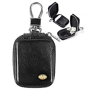 MRPLUM Earbud Carrying Case Small Compatible with AirPods PU Leather Hard Portable Earphone Case Protective Storage Pouch Bag with Mesh Pocket & Keychain for Wireless Headphone USB Cable (pitch-black)